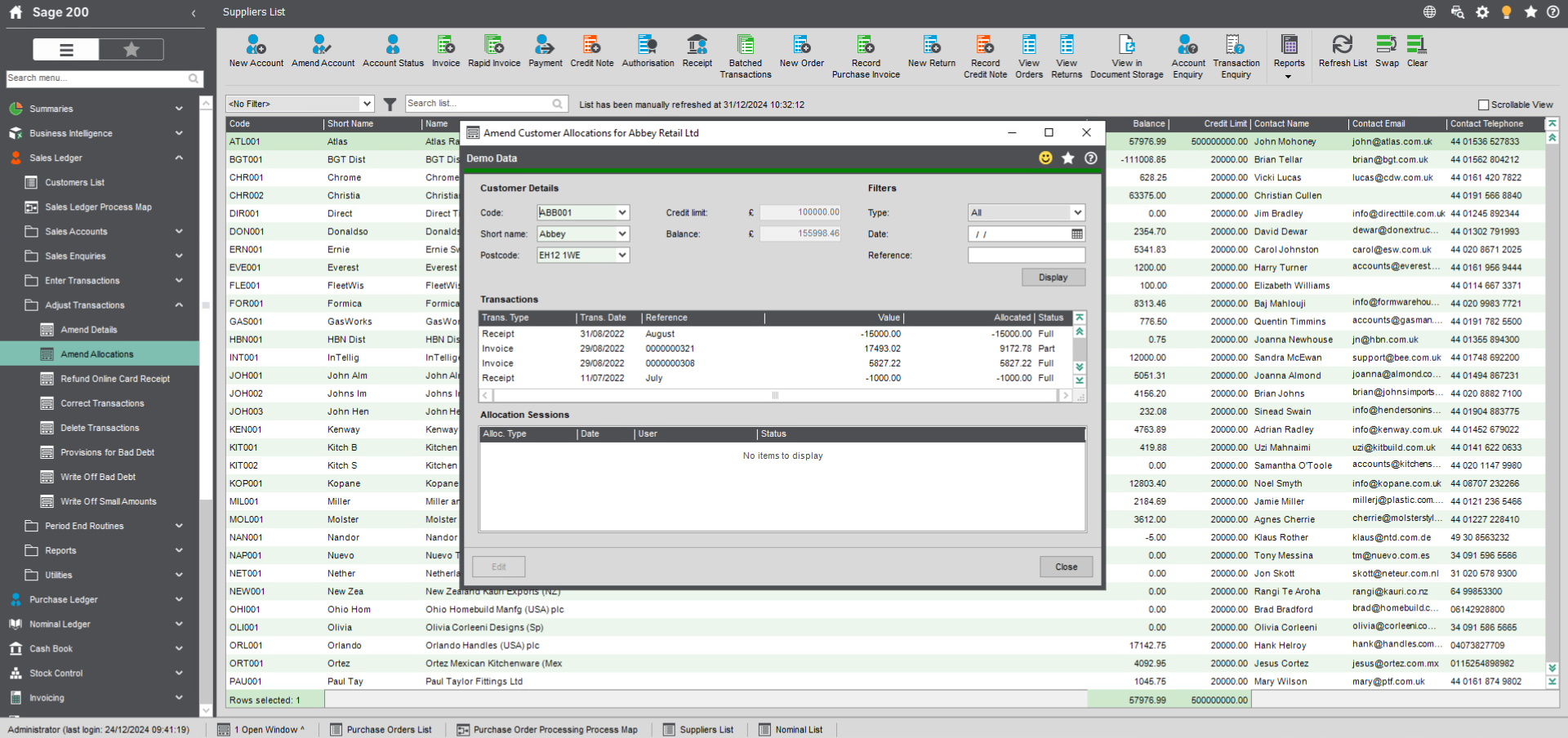 Amending Customer & Supplier Allocations | Sage 200